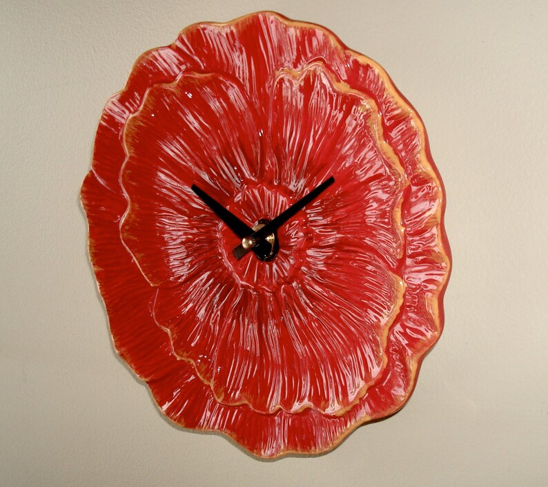 8 Inch Red Poppy Flower Wall Clock SILENT Ceramic Plate Clock - Etsy
