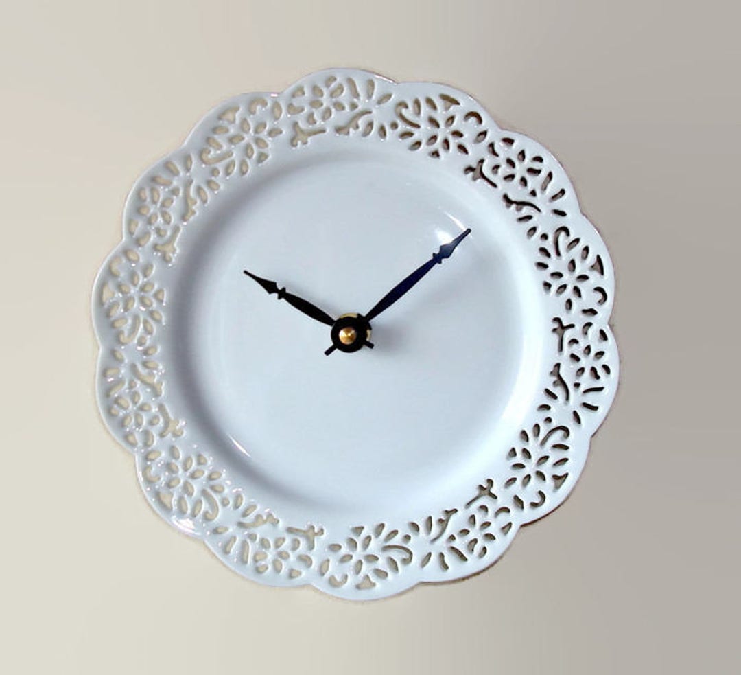 Lacy White Porcelain Plate Clock: (7.5 Inch) Minimalist Wall Decor ...