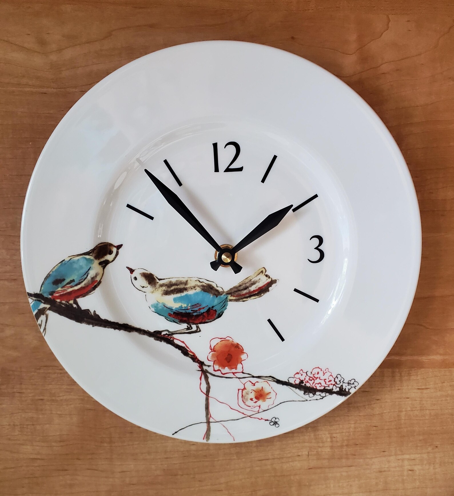 Bird Wall Clock, Fun and Colorful Bird Clock, Porcelain Plate Clock ...