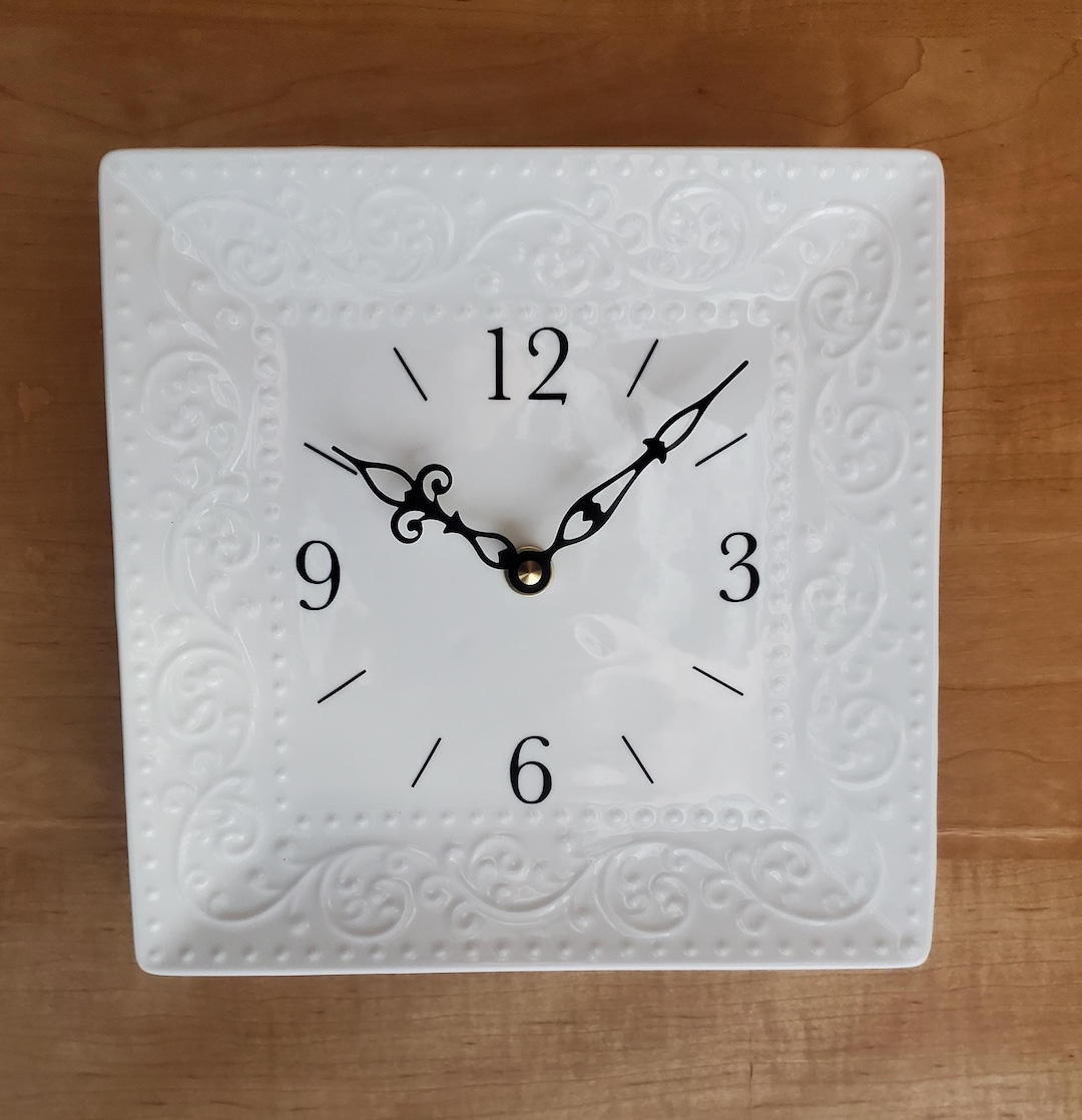 Porcelain Plate Clock: 8 Inch Square Cottage Chic Wall Decor - Item ...