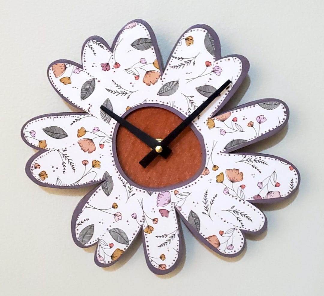 Wood Decoupage Flower Wall Clock: (10 Inch) Silent, Whimsical Floral ...