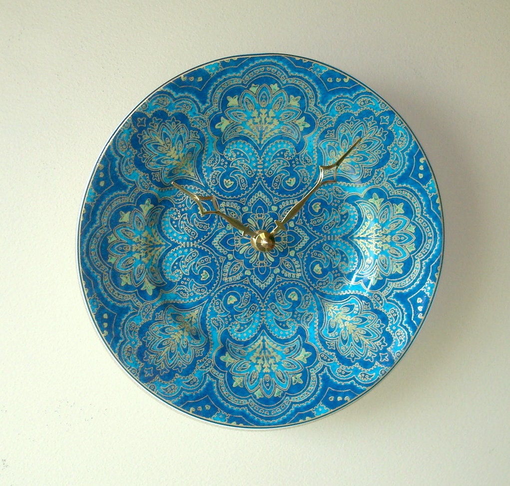 Kitchen Decor 8.75 Inch Blue Unique Wall Clock 2952 Turquoise and Gold ...