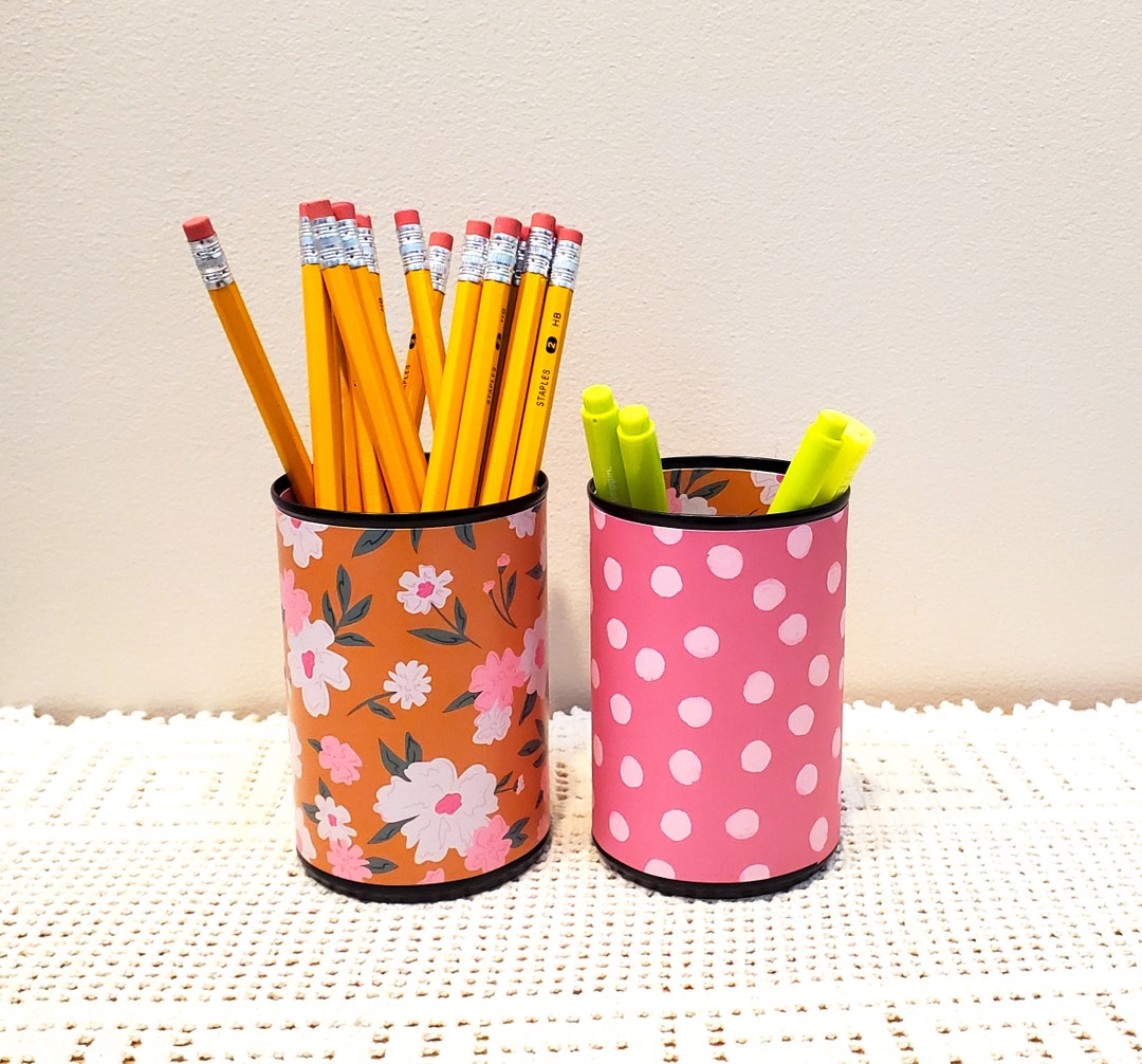 Pink White Gold Floral Desk Accessories, Fun Flower Pencil Holder ...