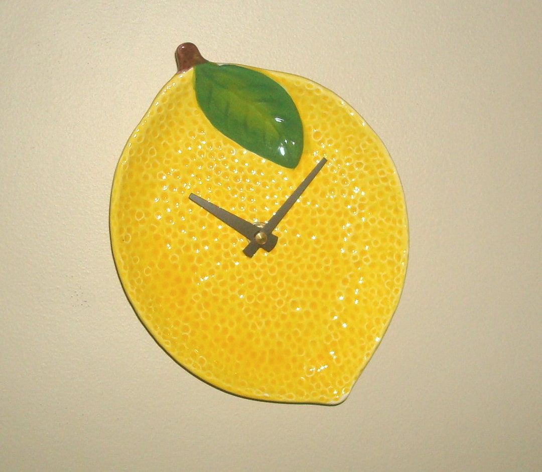 Lemon Wall Clock, 8.25 Inch Kitchen Wall Clock, Ceramic Plate Clock ...