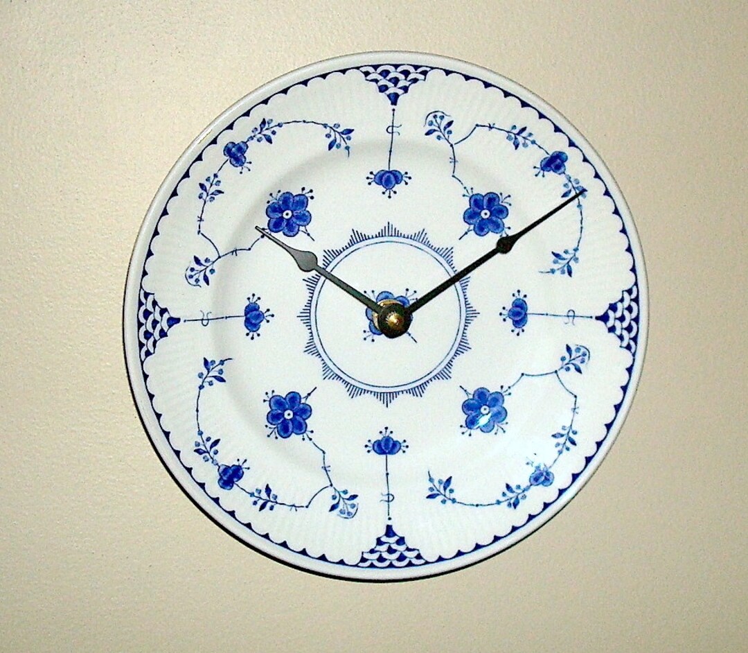 8 Inch Denmark Blue Wall Clock, Blue Floral Plate Clock, Small Clock ...