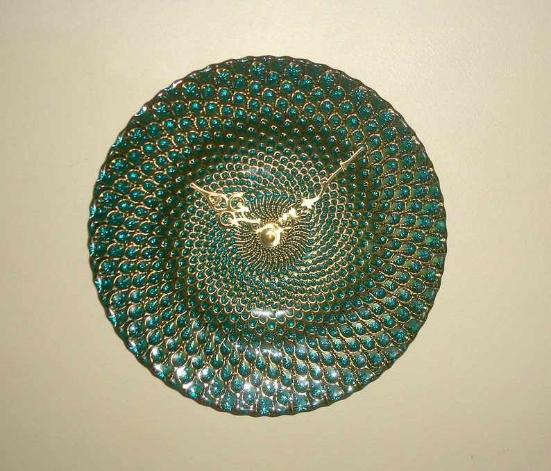Peacock Wall Clock 9 Inch Turquoise Gold Glass Plate Clock - Etsy