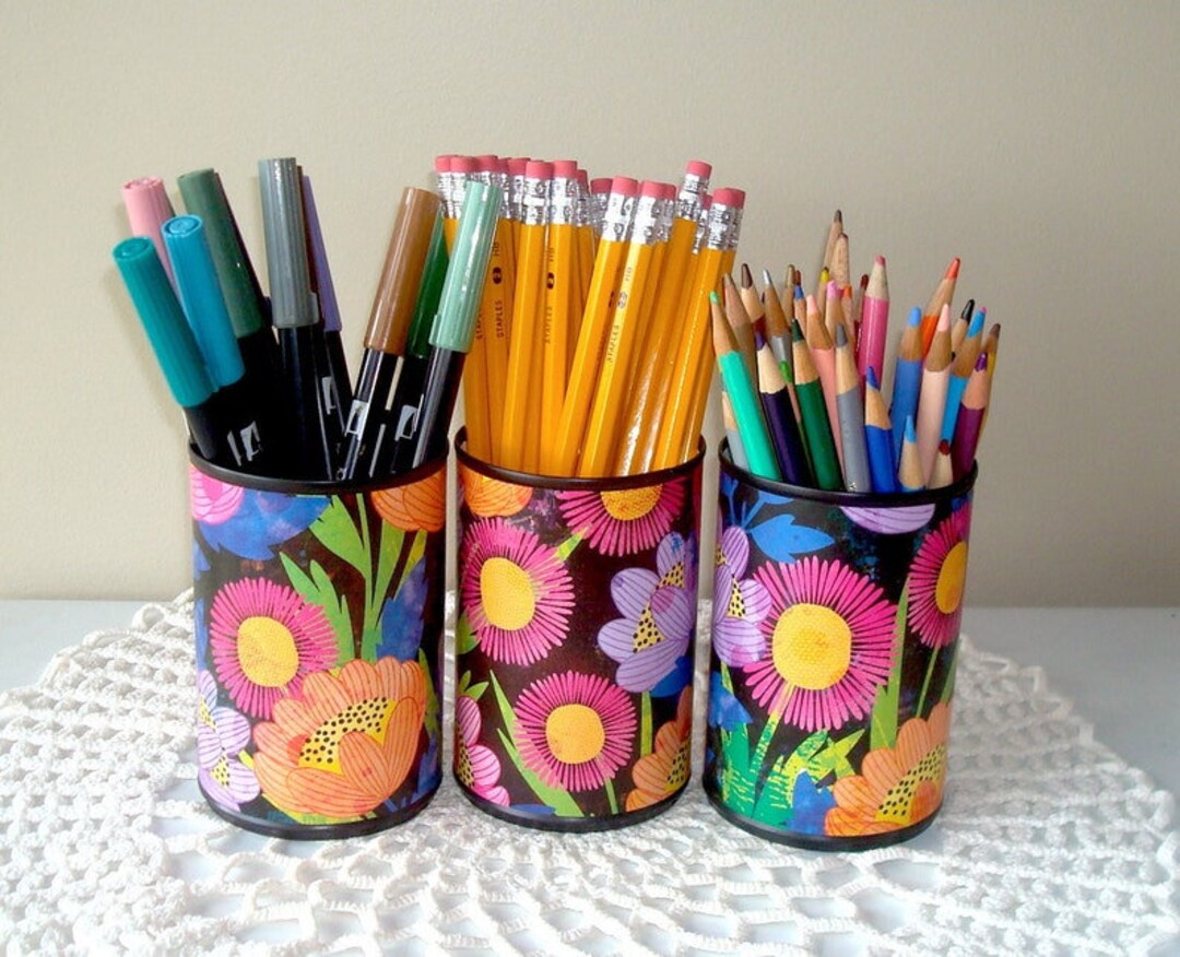 Colorful Whimsical Floral Desk Accessories, Cheerful Pencil Holder, Fun ...