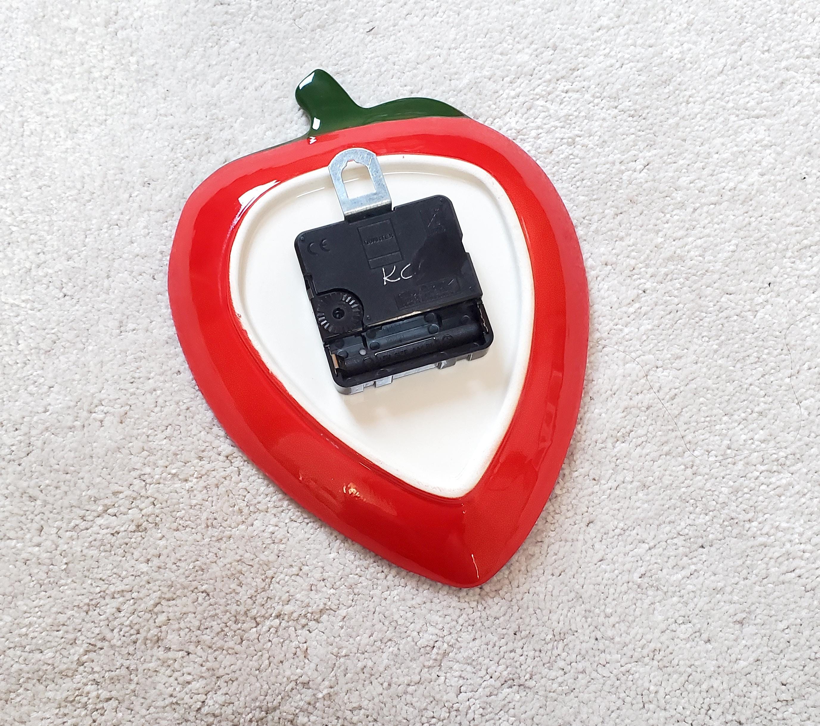 Red Strawberry Kitchen Clock: Ceramic Fruit Decor, Silent Quartz (8 ...