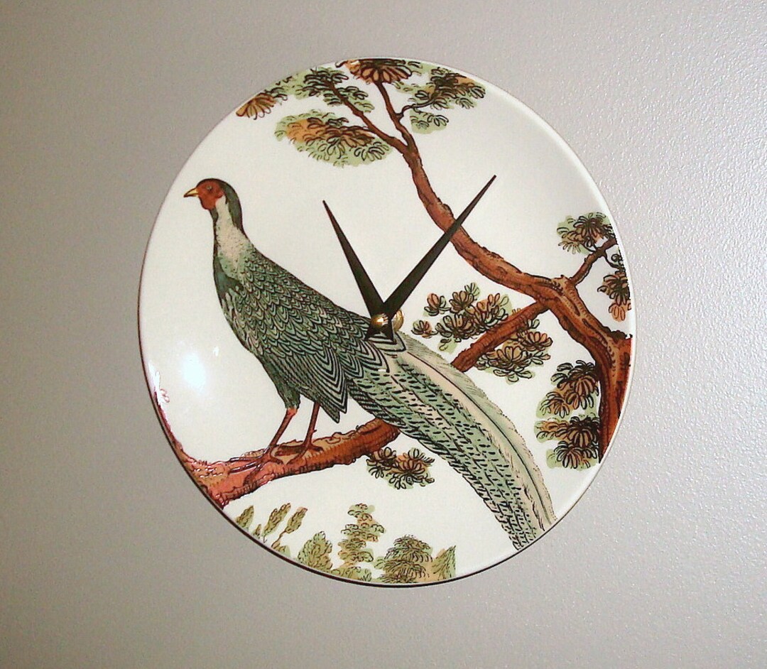 Pheasant Wall Clock, 9 Inch Porcelain Plate Wall Clock, Exotic Pheasant ...