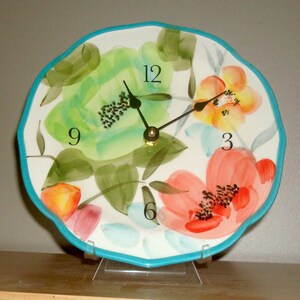 Turquoise Floral Wall Clock, Available With Numbers, Ceramic Plate ...