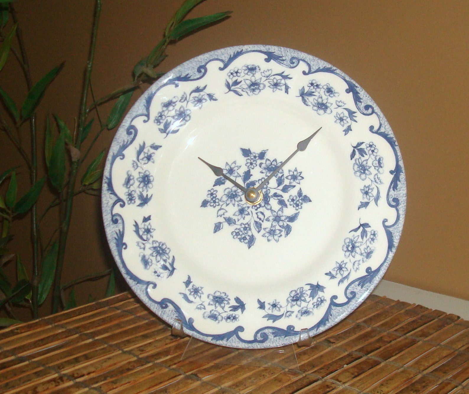 8.5 Inch French Toile Wall Clock Blue Floral Plate Clock - Etsy