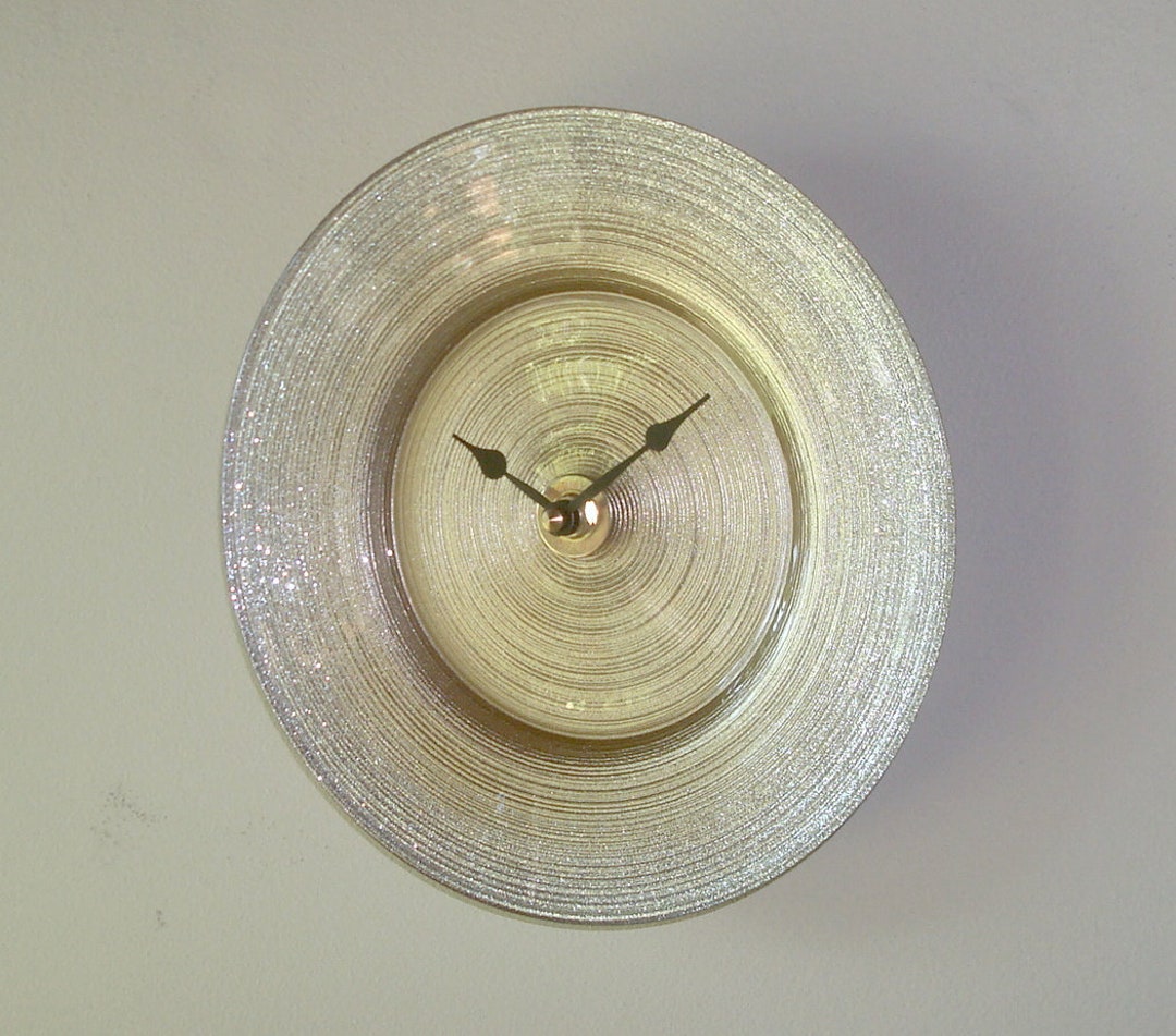 Silver and Gold Wall Clock, 8 Inch Glass Plate Clock, Silver Glitter ...