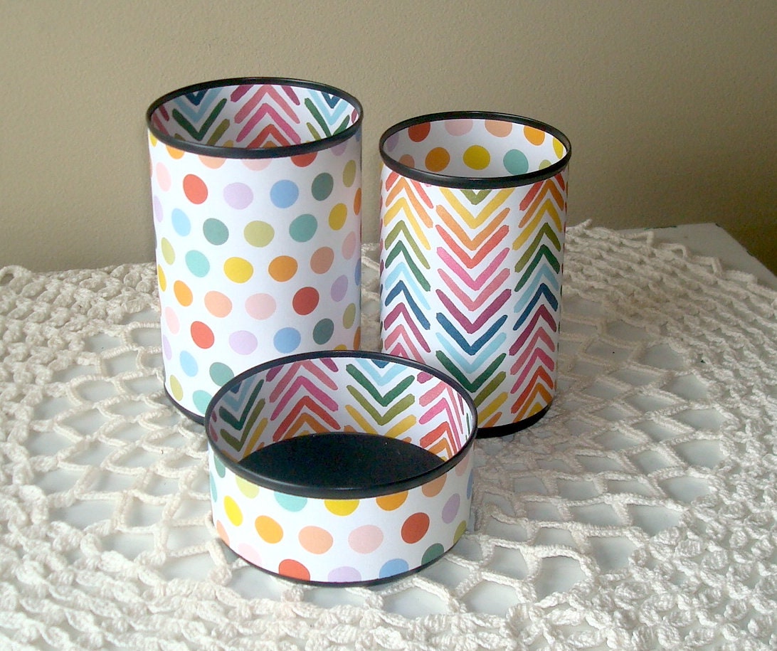 Polka Dot Chevron Desk Organizer: Recycled Funky Pencil Holder - Item ...