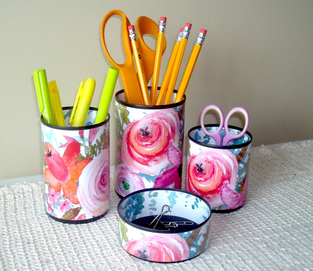 Cute Floral Desk Accessories for Woman, Water Color Floral Pencil ...