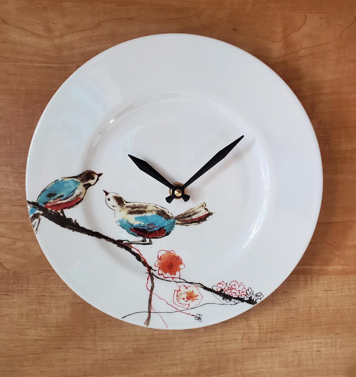 Bird Wall Clock, Fun and Colorful Bird Clock, Porcelain Plate Clock ...