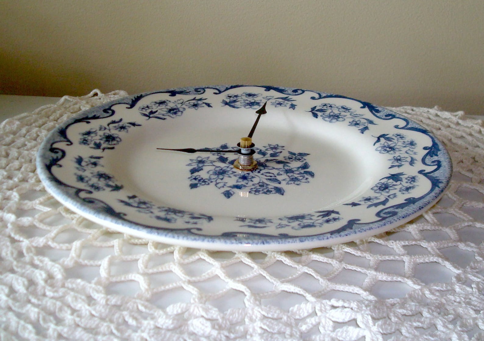 8.5 Inch French Toile Wall Clock Blue Floral Plate Clock - Etsy