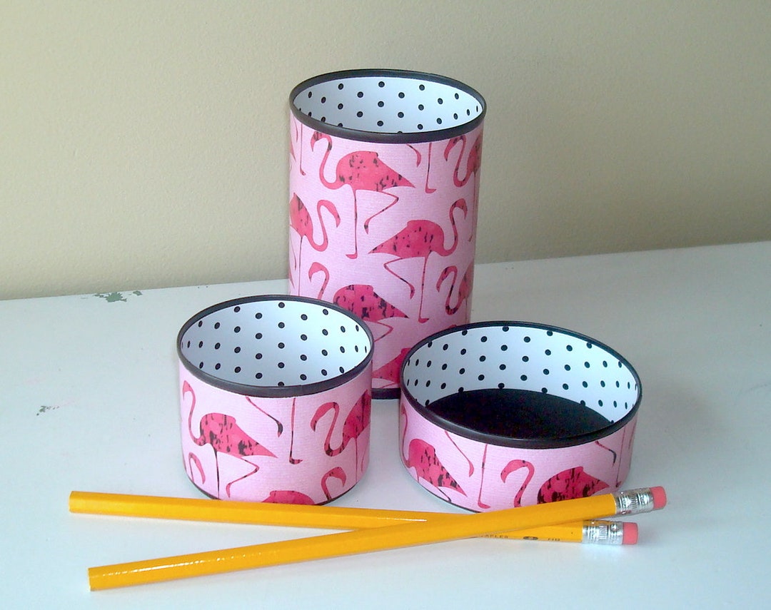 Flamingo Desk Accessories in Pink and Black - Paper Clip Pencil Holder ...