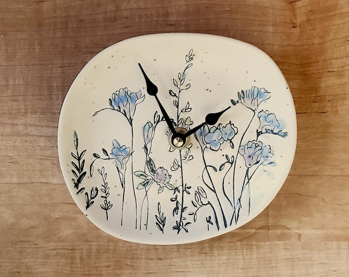 SMALL - 6 Inch Wildflower Wall Clock, Ceramic Plate Clock, Mini Floral ...