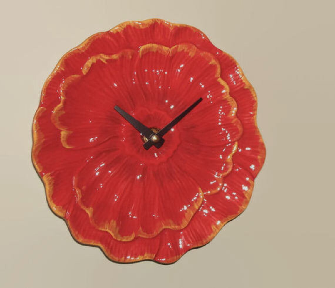 8 Inch Red Poppy Flower Wall Clock SILENT Ceramic Plate Clock - Etsy