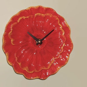 8 Inch Red Poppy Flower Wall Clock, SILENT Ceramic Plate Clock - 3058 ...