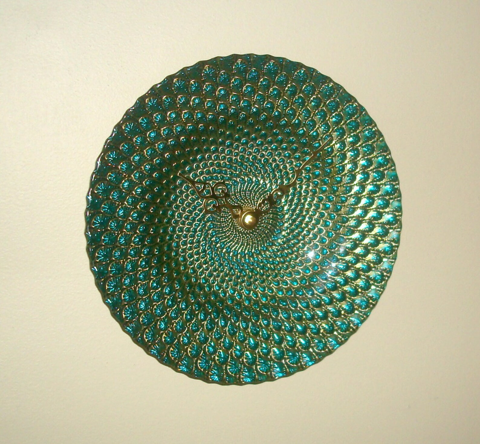Peacock Wall Clock 9 Inch Turquoise Gold Glass Plate Clock - Etsy