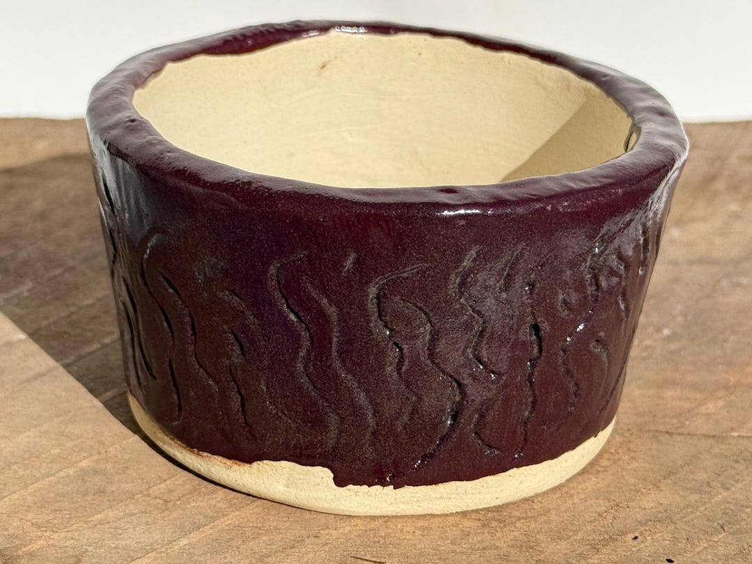 BP46 - Small Round Carved Squiggle Raki Red Bonsai Pot - Etsy
