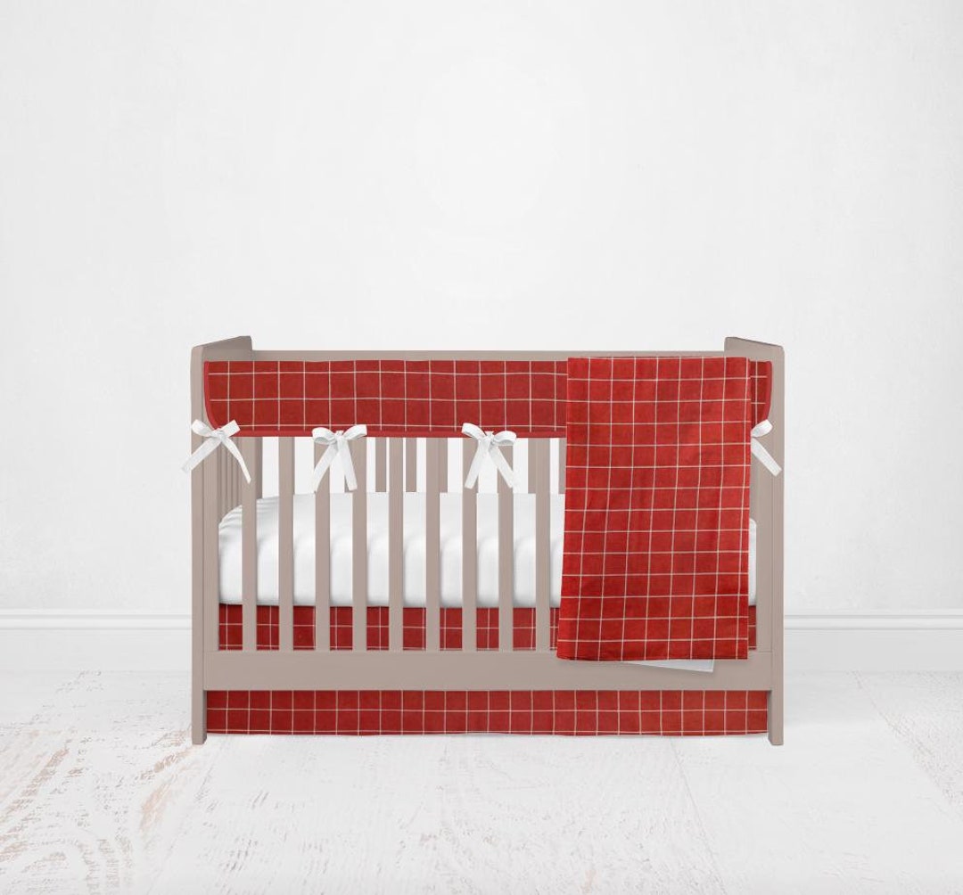 Crib Rail Guard Cover in Rust Window Pane Plaid Mini Crib Standard Crib ...