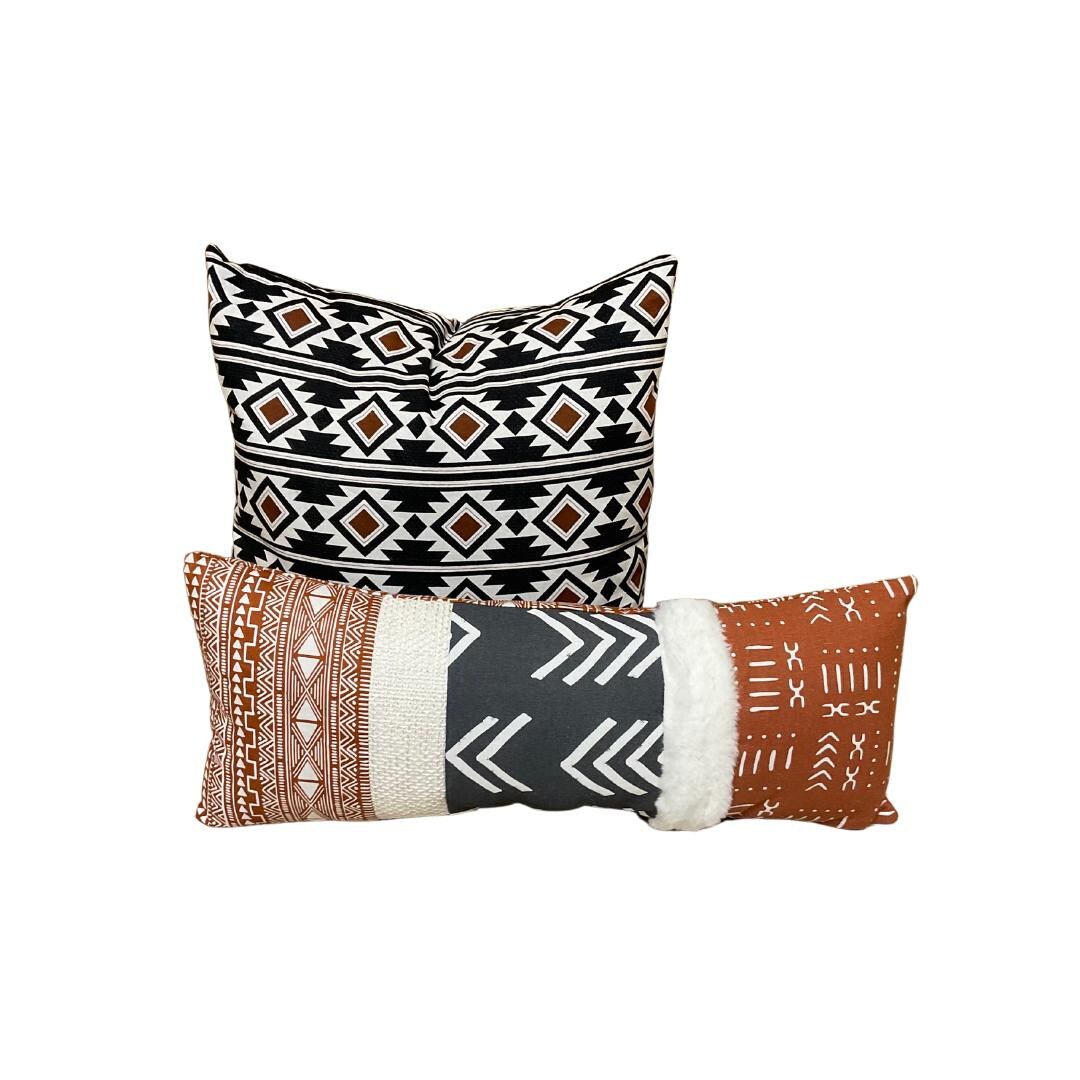 2 Piece Rust Throw Pillow Set Rust and Black Southwestern Throw Pillows ...