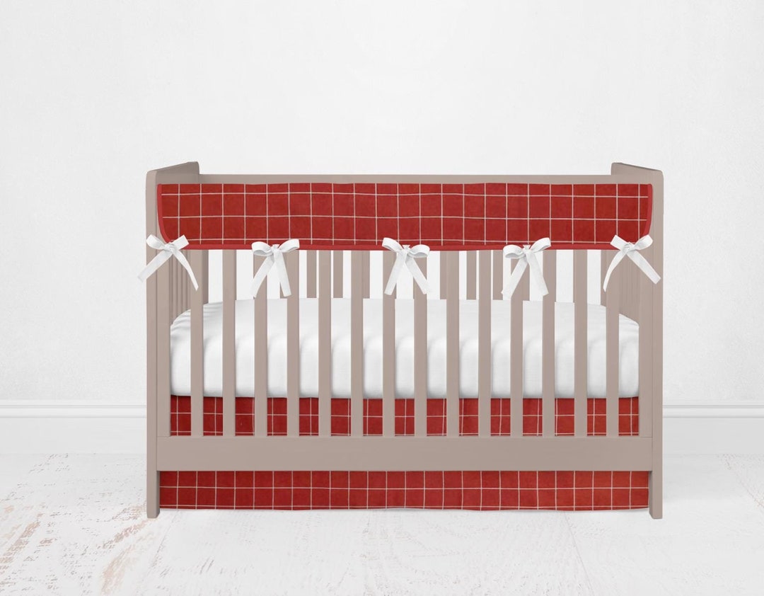 Crib Rail Guard Cover in Rust Windowpane Plaid Mini Crib Standard Crib ...