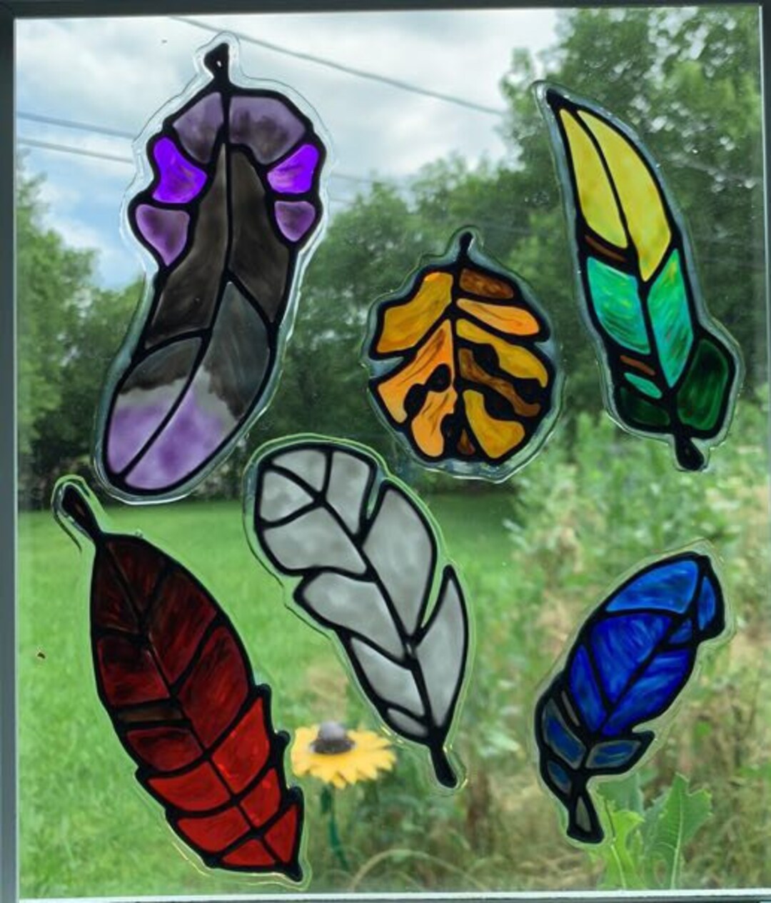 Feathers Many Colors-stained Glass Window Clings 6 - Etsy