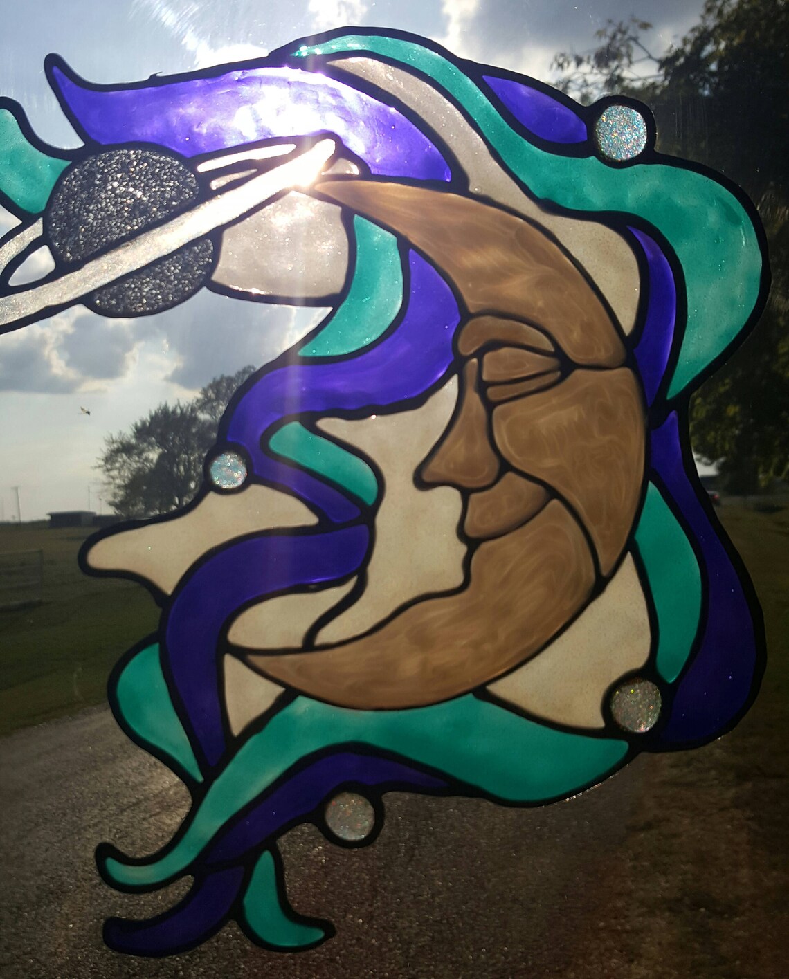 Galaxy and Moon Stained Glass Cling - Etsy