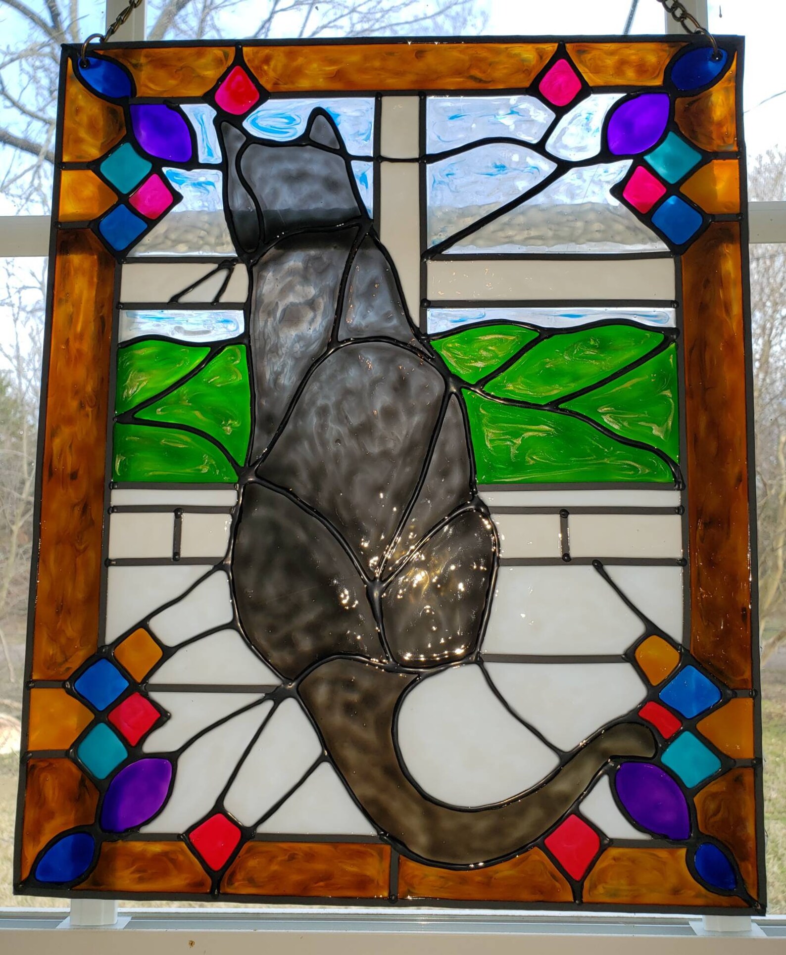 Cat in a Window Stained Glass Window - Etsy