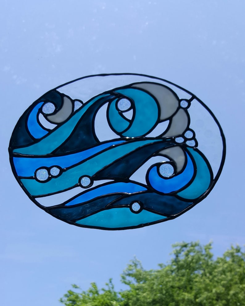 Rolling Ocean Waves Stained Glass Window Cling - Etsy
