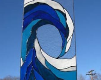 Octagon Ocean Wave Leaded Stained Glass Window Panel Blue Room Stain ...
