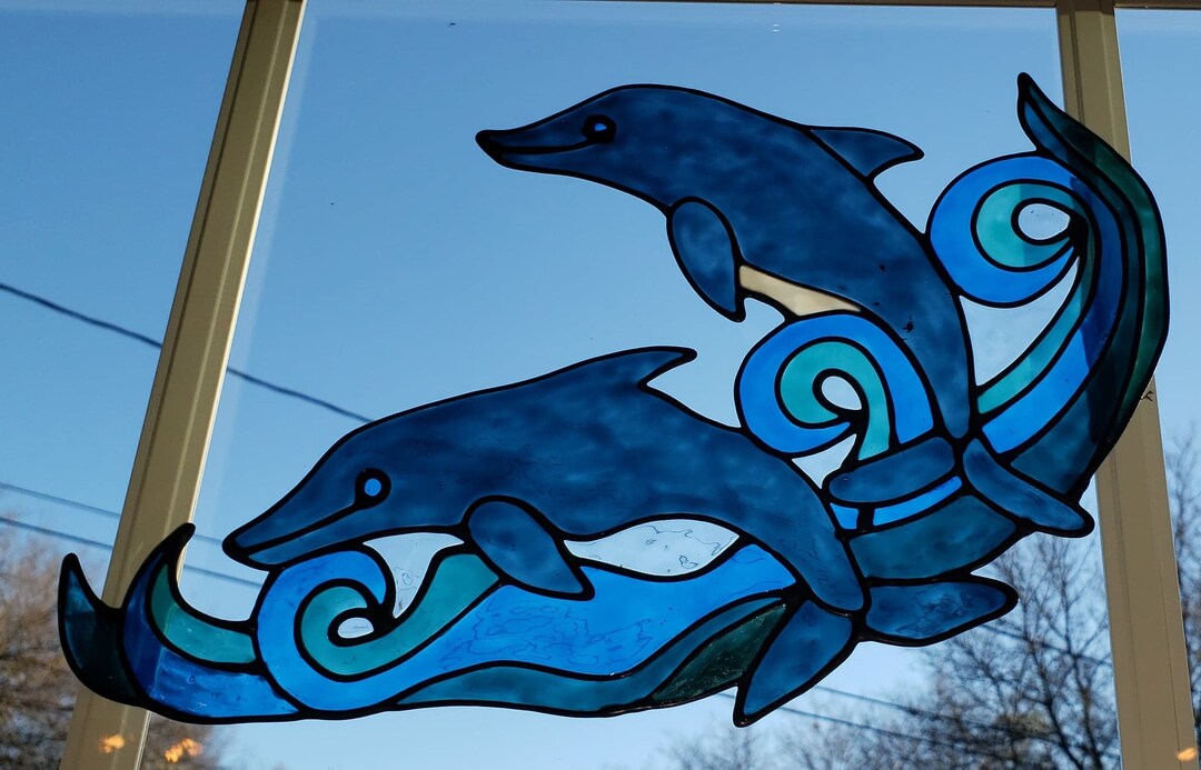 Dolphins Jumping in Swirling Waves Window Cling - Etsy