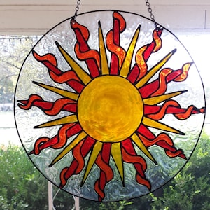 Sun Flaming Stained Glass Window 12 Inches in Circumference - Etsy