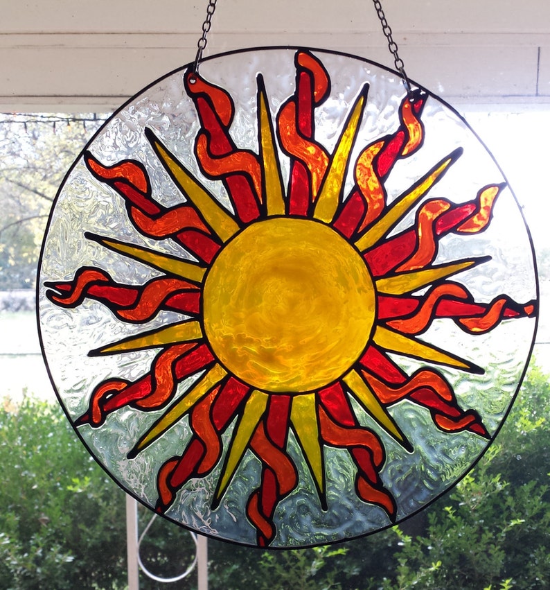 Sun Flaming Stained Glass Window 12 Inches in Circumference - Etsy