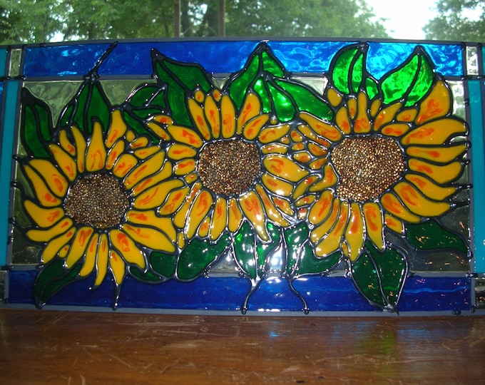 Sunflowers Colbalt Blue Stained Acrylic Glass Window 13.5 X 7 - Etsy