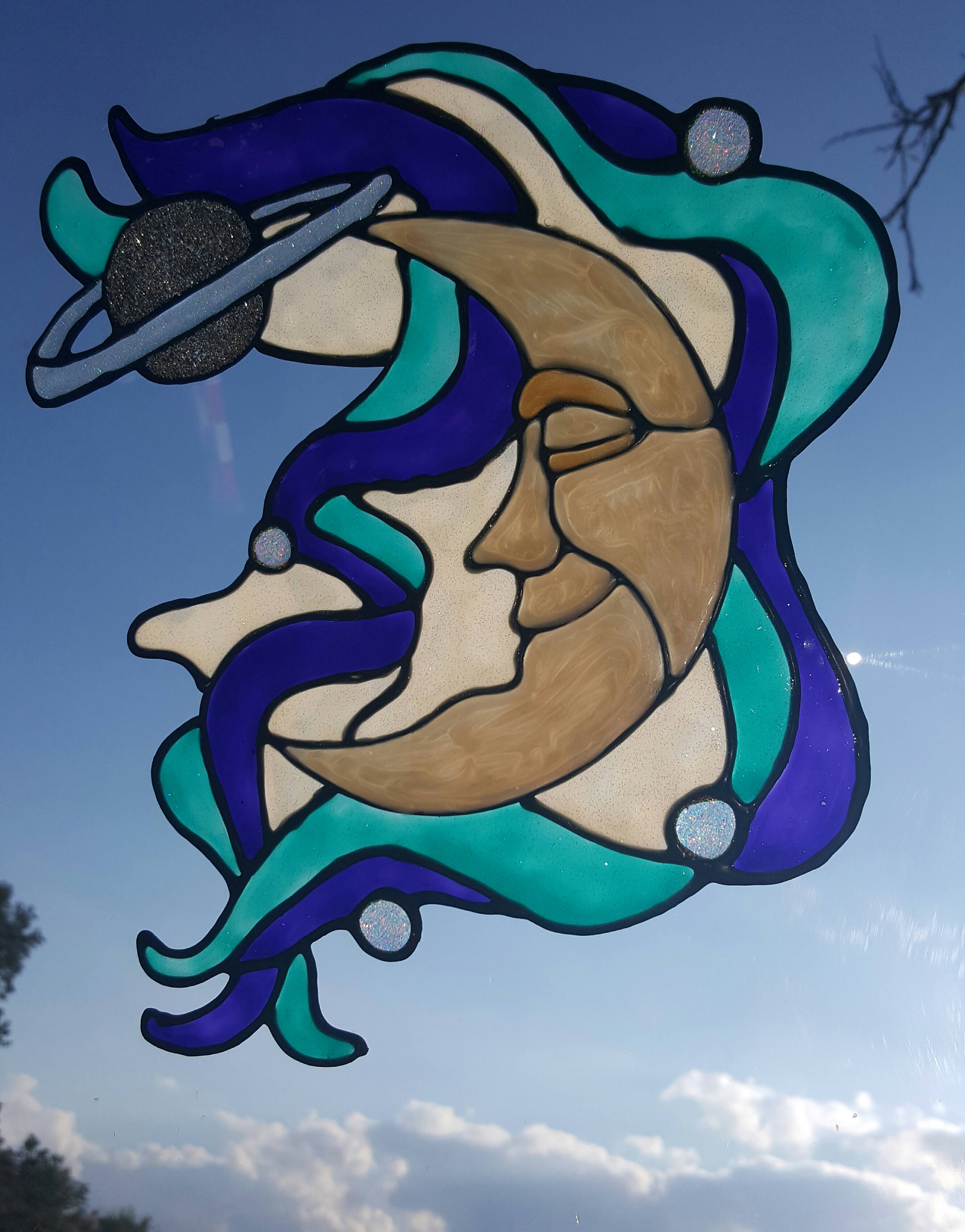 Galaxy and Moon Stained Glass Cling - Etsy