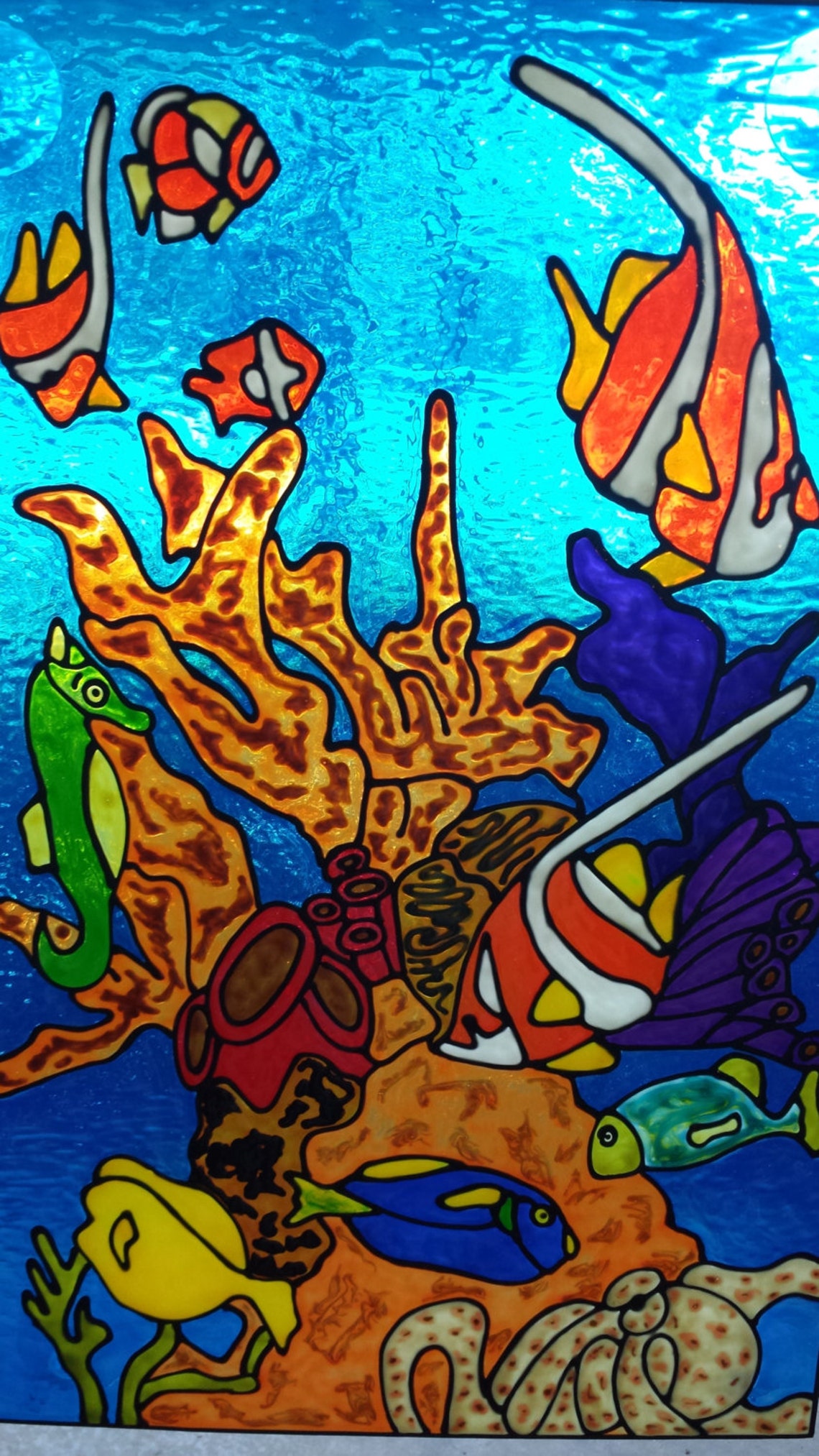 Ocean Reef and Tropical Fish Nautical Stained Glass Window - Etsy
