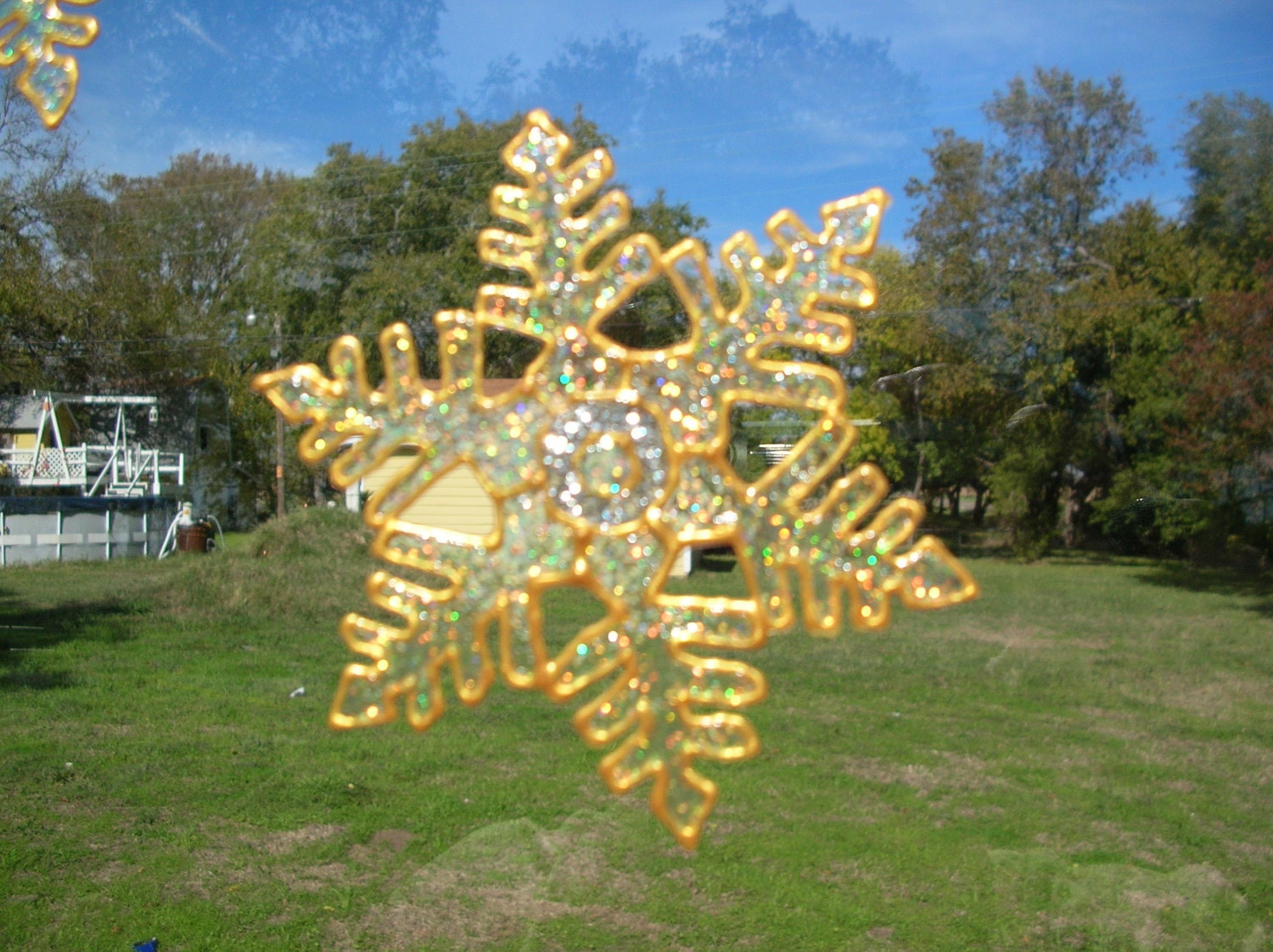 Snowflakes in Gold-stained Glass Window Clings Set of 8 Size 3.5 X 3.5 ...