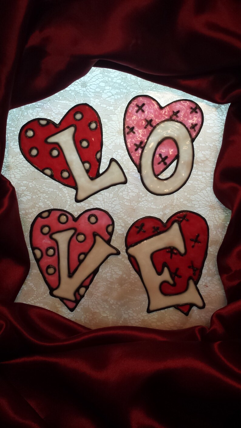 4 Valentines Day Hearts That Spell LOVE Stained Glass Window | Etsy