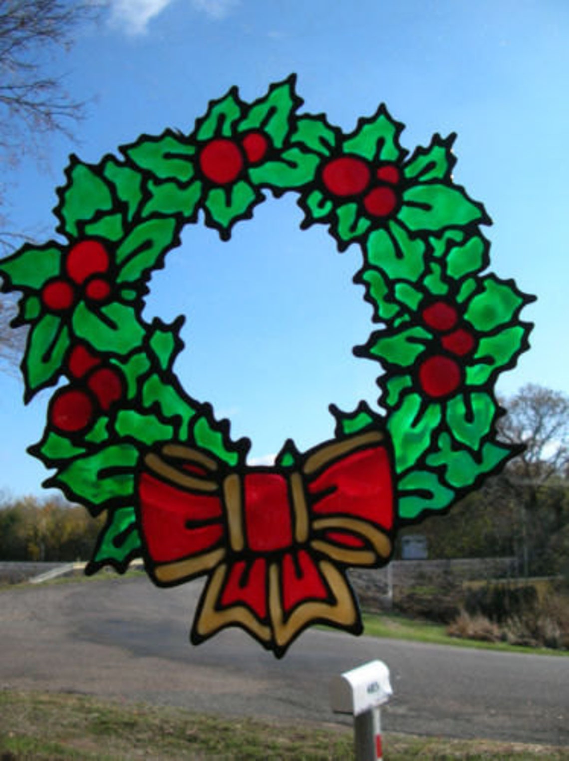 Wreath Holly Christmas Stained Glass Window Cling - Etsy