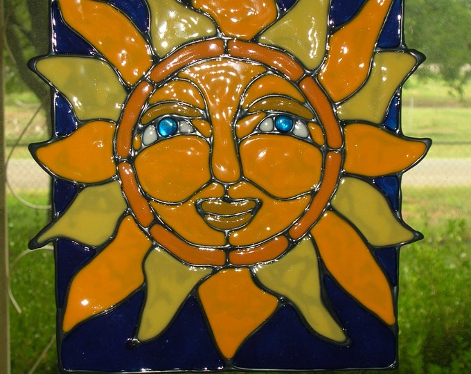 Sun With Blue Stained Glass Window Cling - Etsy
