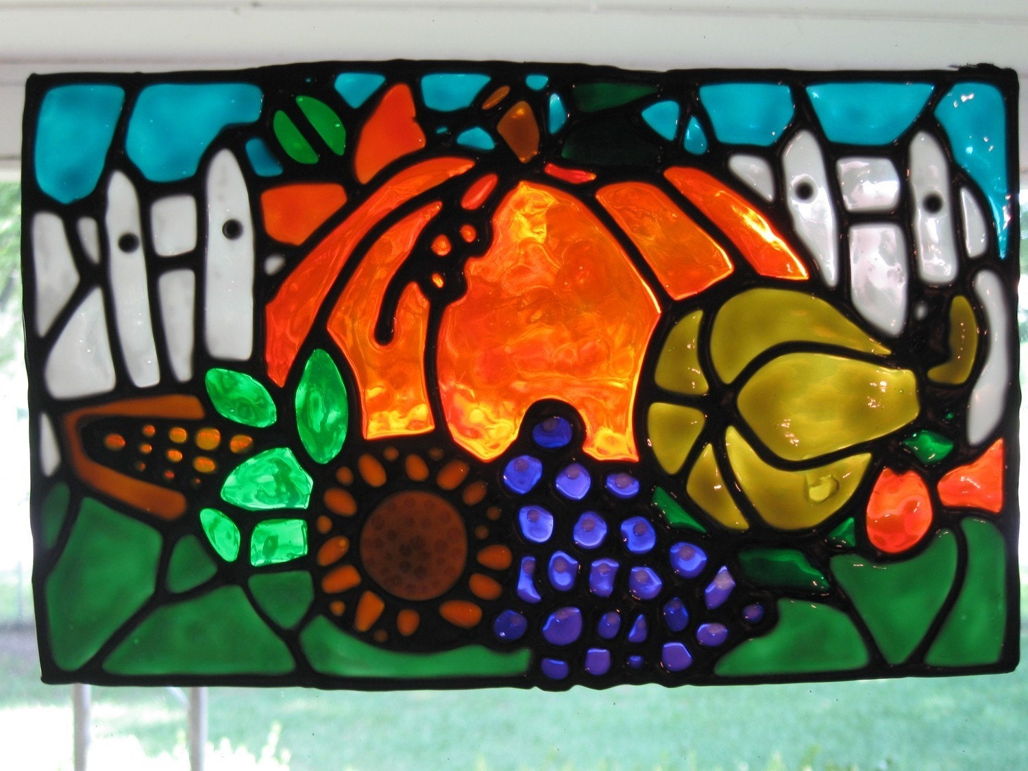 Pumpkin Harvest Stained Glass Window Cling Suncatcher - Etsy