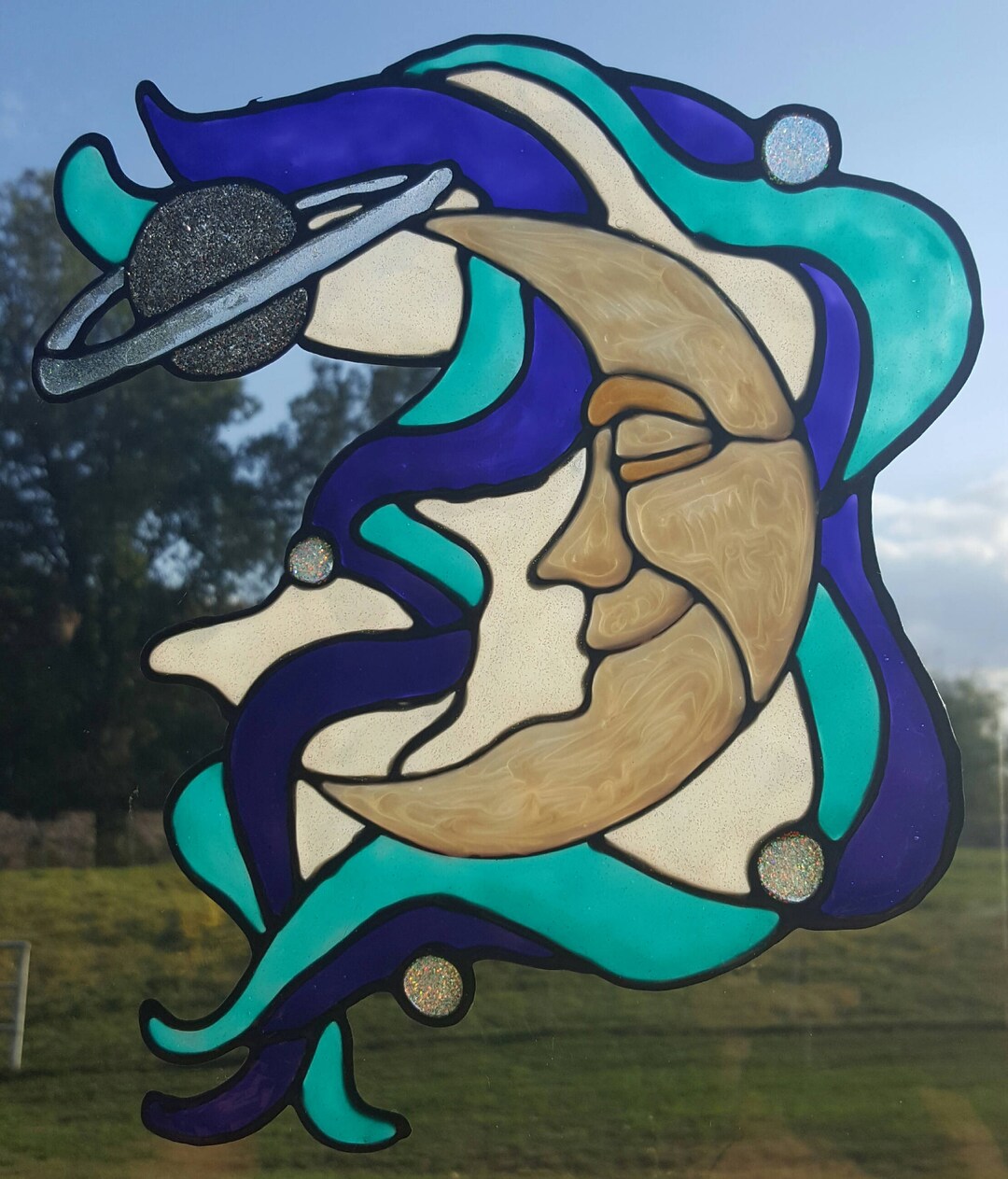 Galaxy and Moon Stained Glass Cling - Etsy