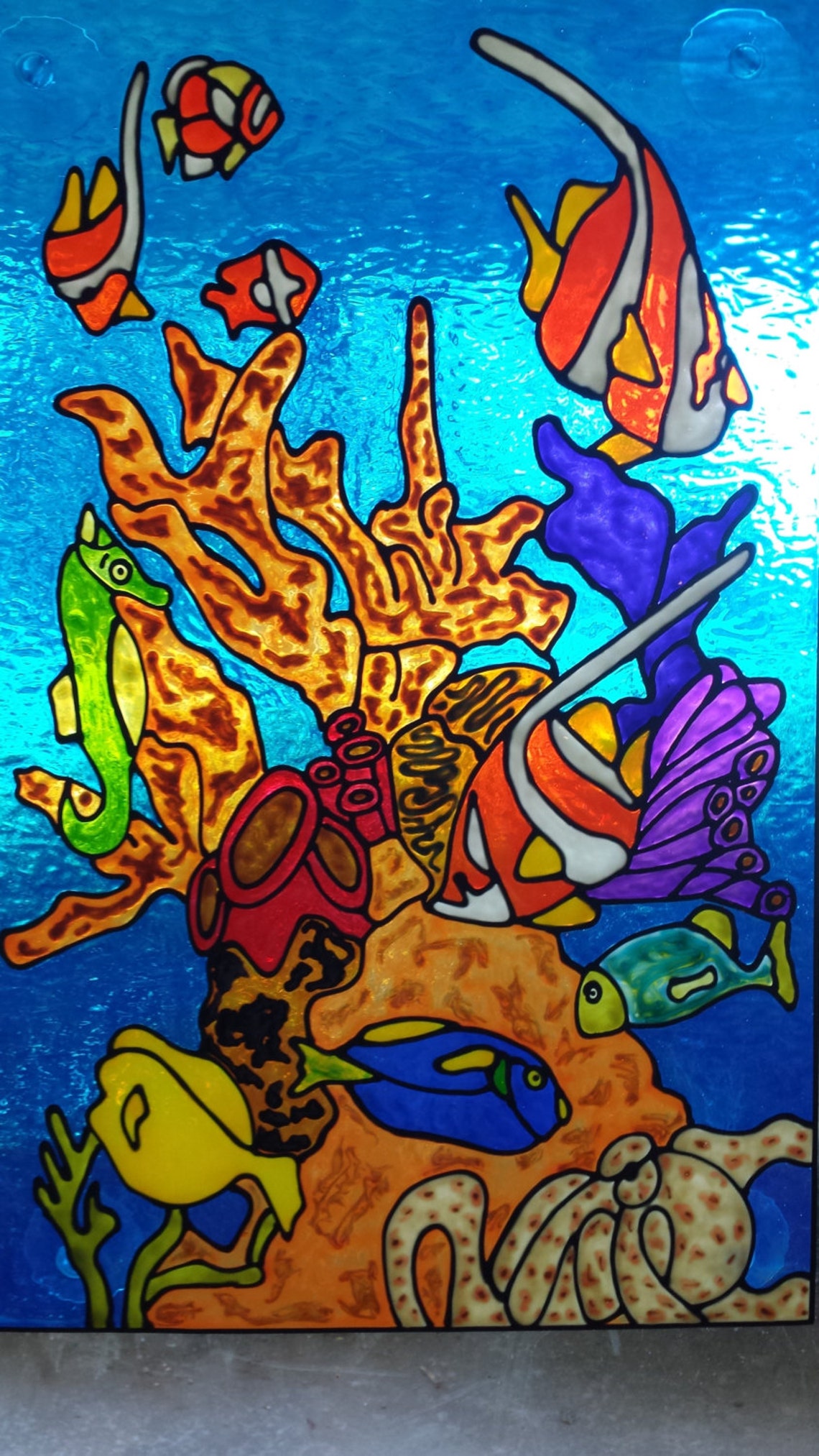 Ocean Reef and Tropical Fish Nautical Stained Glass Window - Etsy
