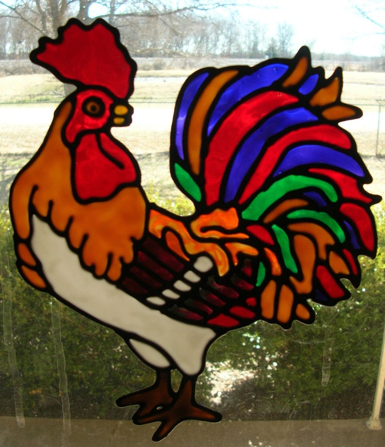 Rooster-stained Glass Window Cling 8 X 6.5 - Etsy