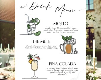 May Menu - Editable Wedding Cocktail Menu Canva Templates | Printable ...