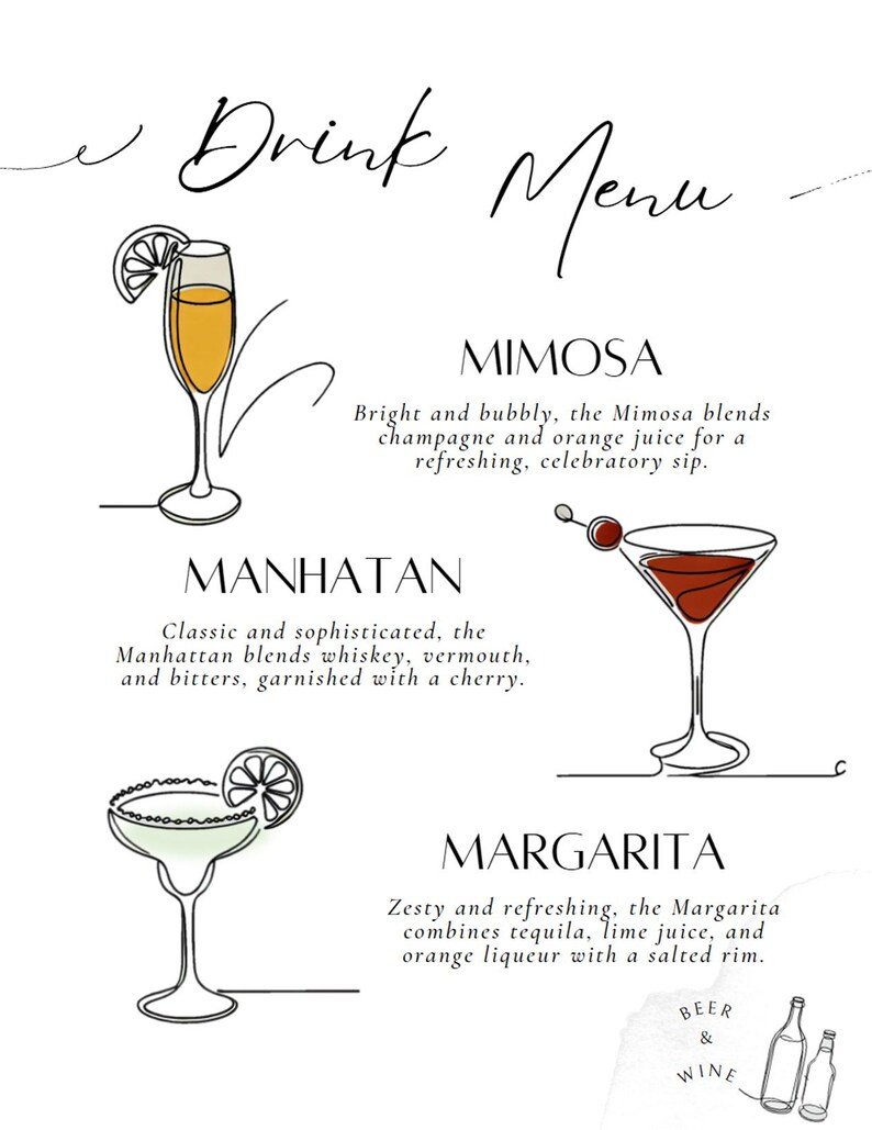 May Menu - Editable Wedding Cocktail Menu Canva Templates | Printable ...